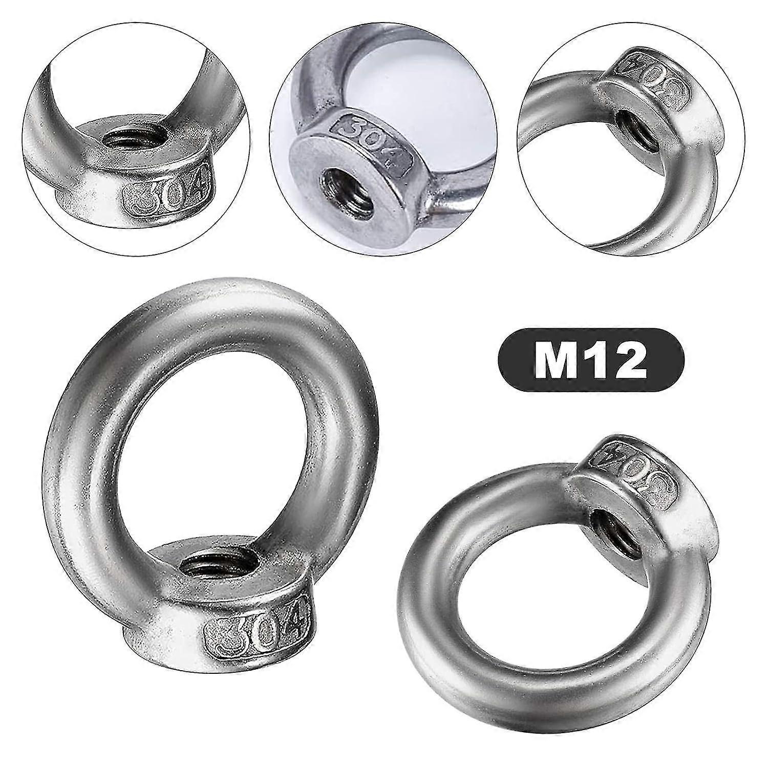 6 Pieces M12 Lifting Eye Nut Stainless Steel Ring Nut Metric Hardware ...