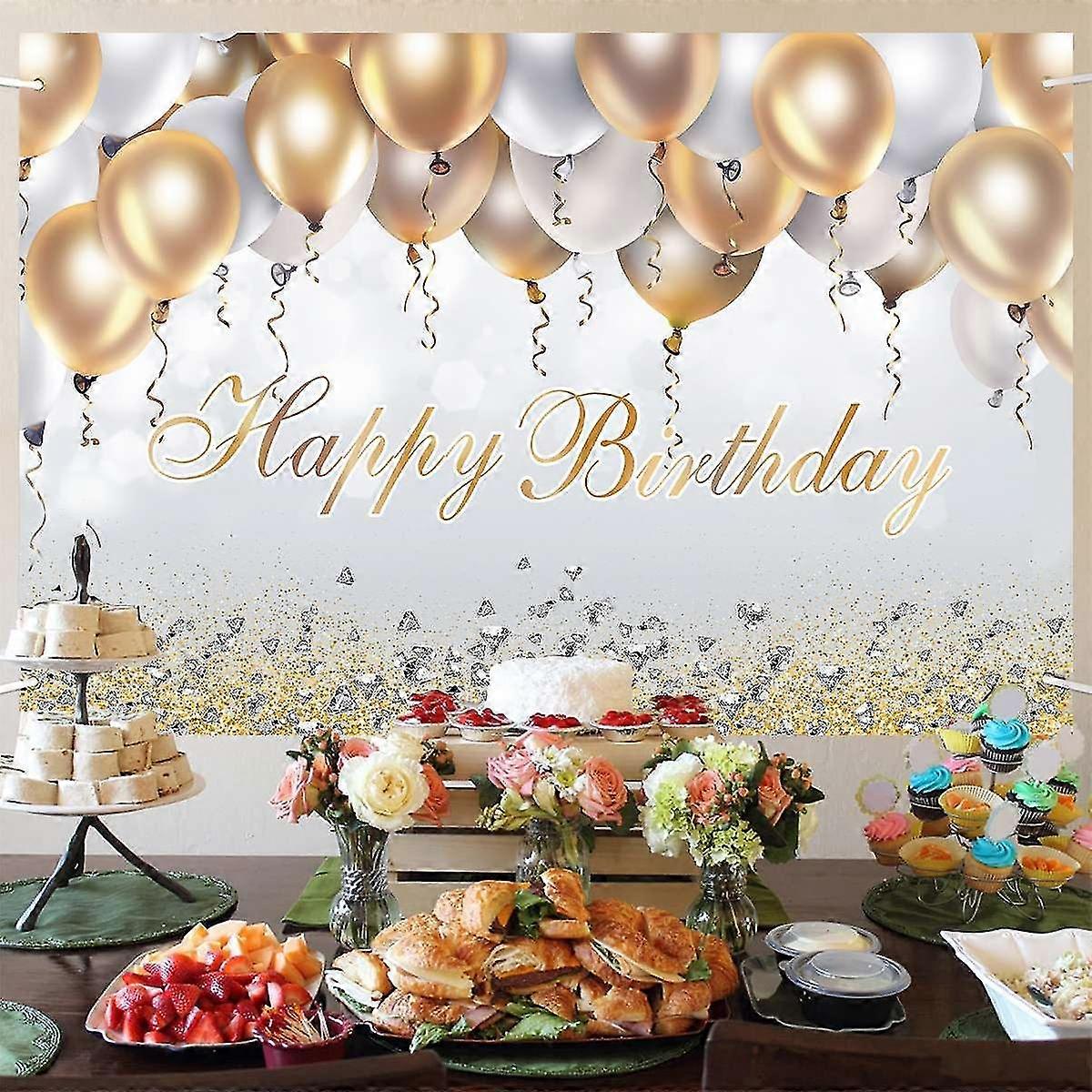 Gold Glitter Happy Birthday Party Backdrop For Photo Black Happy Birthday Adult Theme Party ...