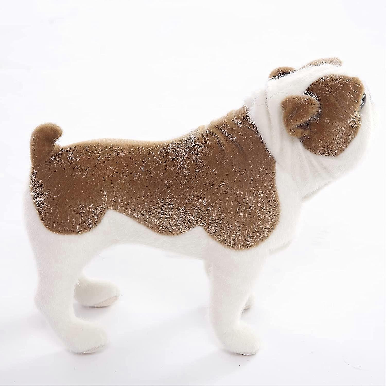 11 Inch Bulldog Realistic Stuffed Animal for Boys and Girls, White Bulldog Plush Toy with Berets ...