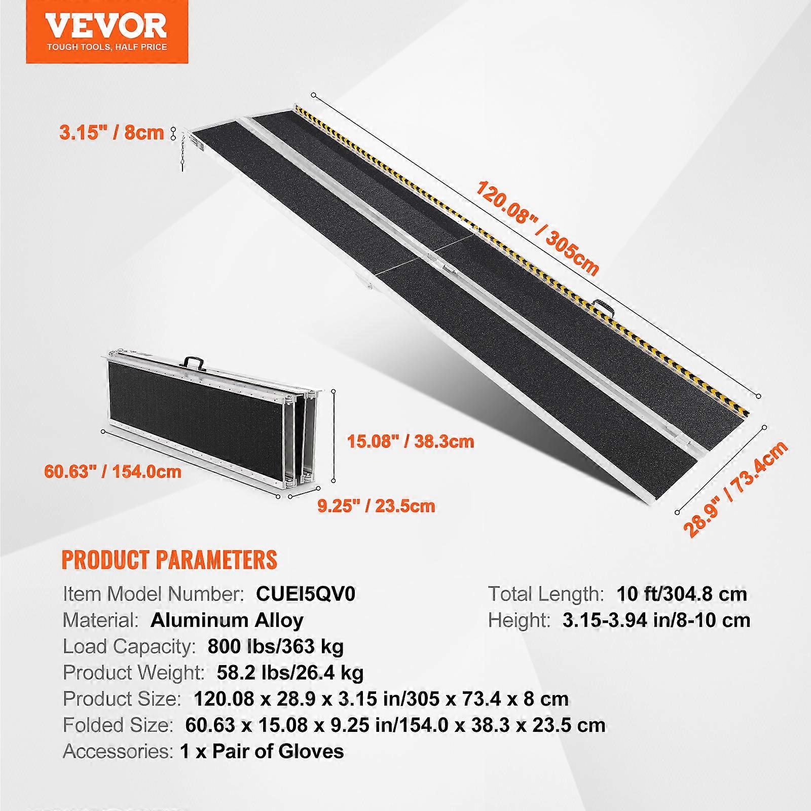 Portable Wheelchair Ramp, 10 ft 800 lbs Capacity, Non-Slip Aluminum ...