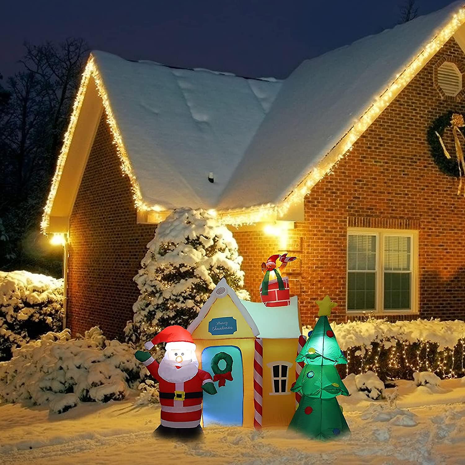 Oppustelig julemand og juletræ, udendørs oppustelig julepynt med ...