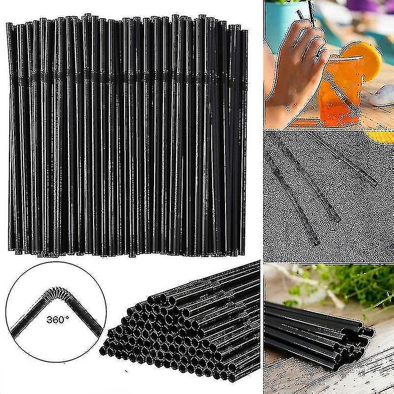 500/200/100pcs Flexible Bendy Black Drinking Straws Plastic Disposable ...