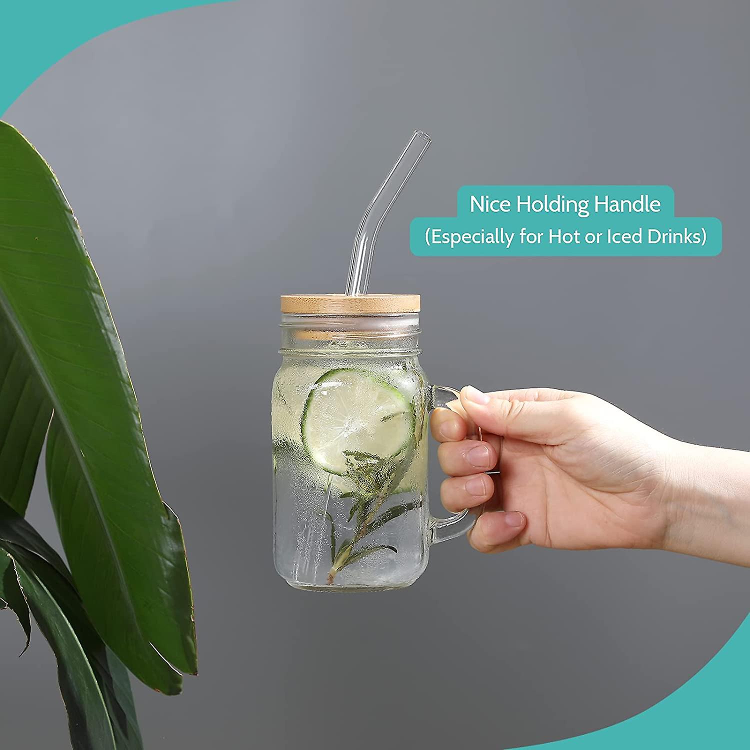 Mason Jars With Handle, Glass Mugs With Glass Straws And Bamboo Lids & Colorful Airtight Lids ...