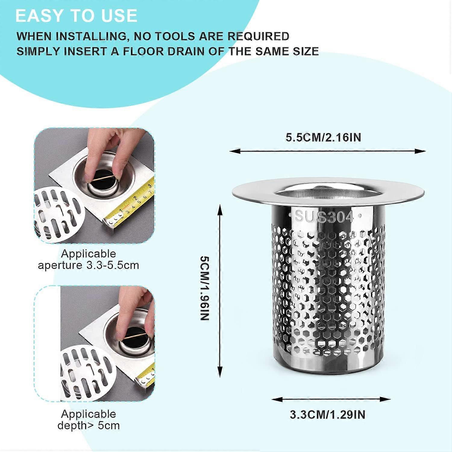 Shower Hair Catcher, 5.5 5 cm Shower Hair Filter, Silver Stainless ...