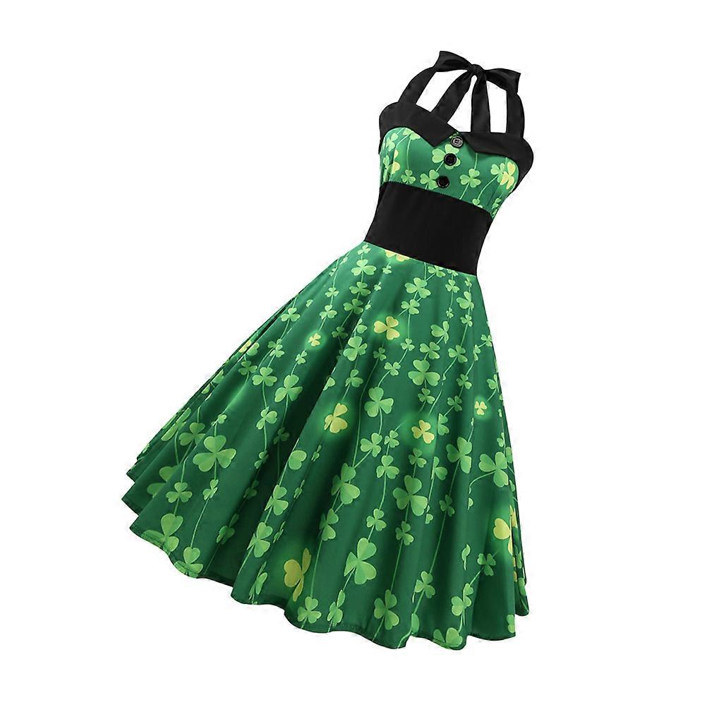 1Pc Fashion Round Collar Tall Waist Wrapped Chest Dress Clover Printed ...