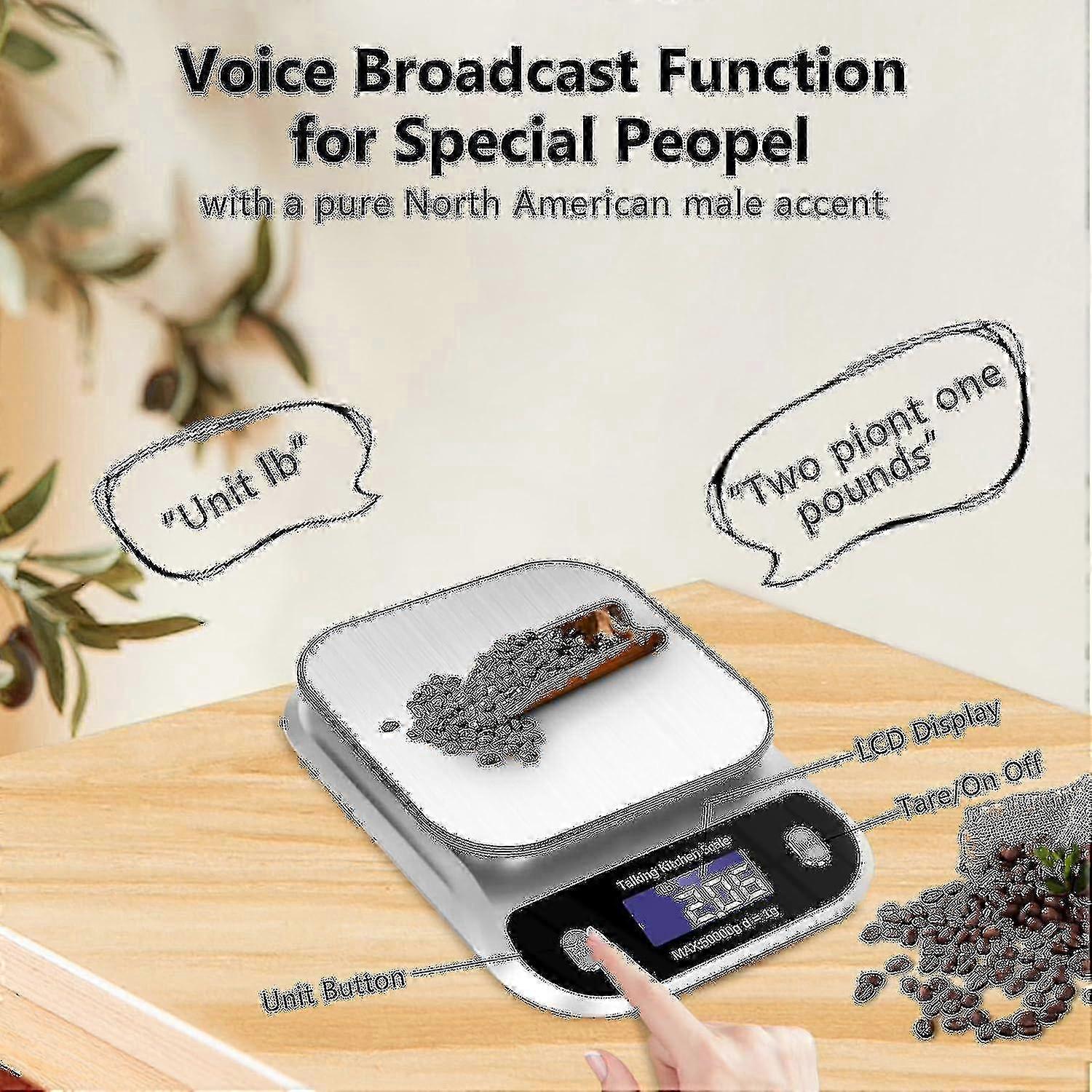 Talking Food Scale, 5kg/11lb Talking Digital Kitchen Scales Weight ...