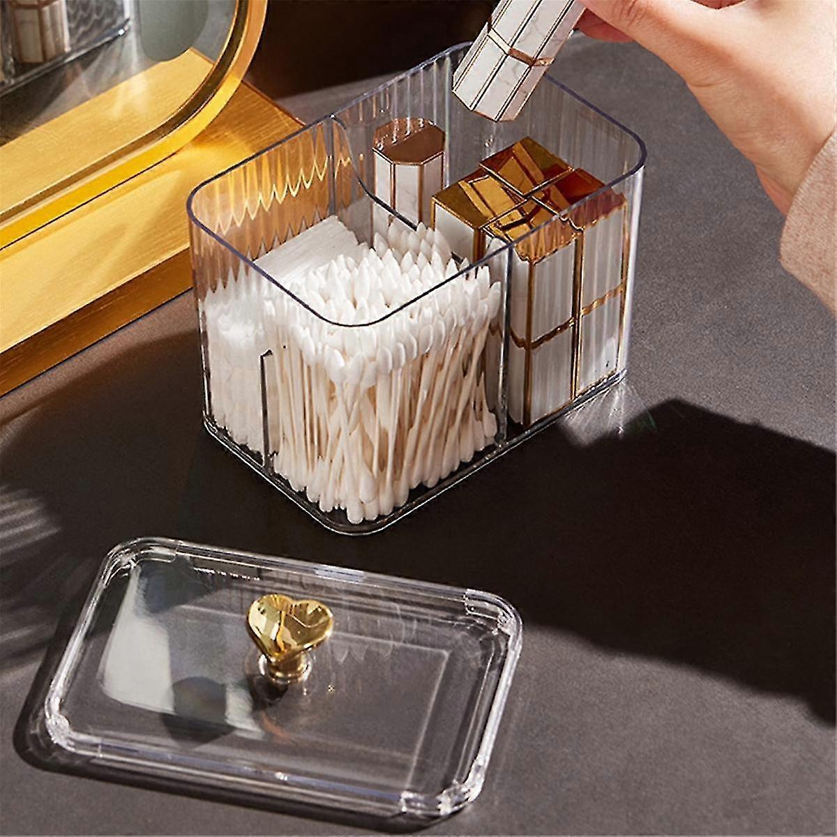 Cotton Swabs Dispenser 3 Grids Cotton Swabs Holder With Clear Lid ...