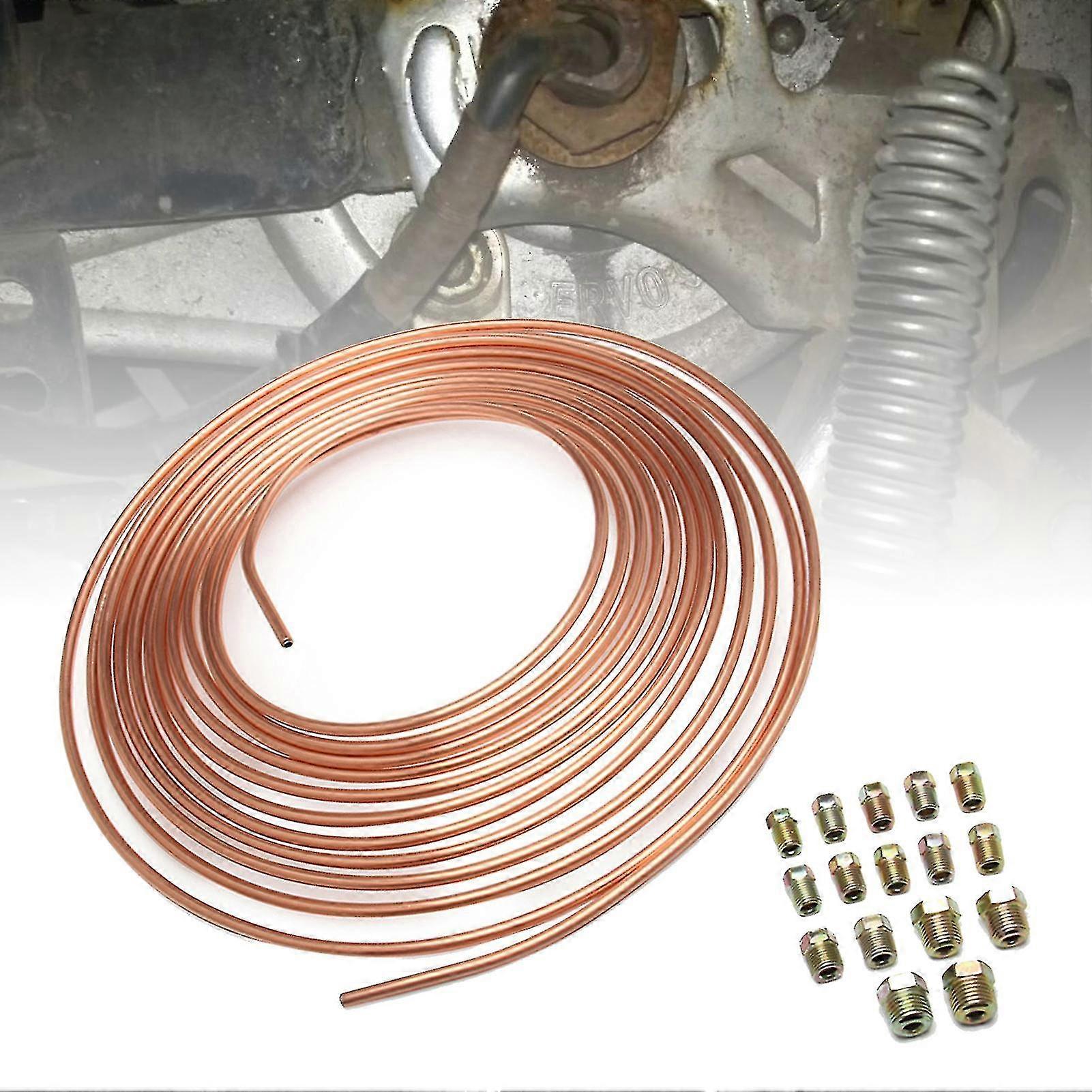 25ft Zinc Plated Copper Brake Line Tubing Kit Universal Brake Line Coil ...