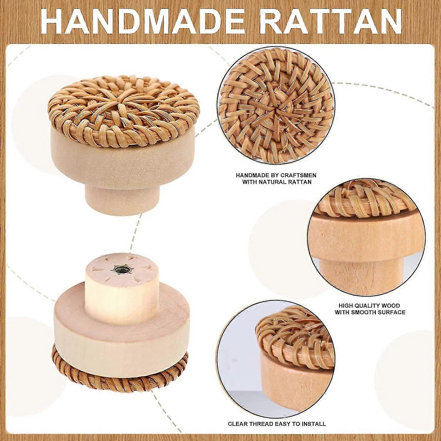 Pack Of 6 Rattan Furniture Knobs Drawer Knobs Bohemian Style Round ...