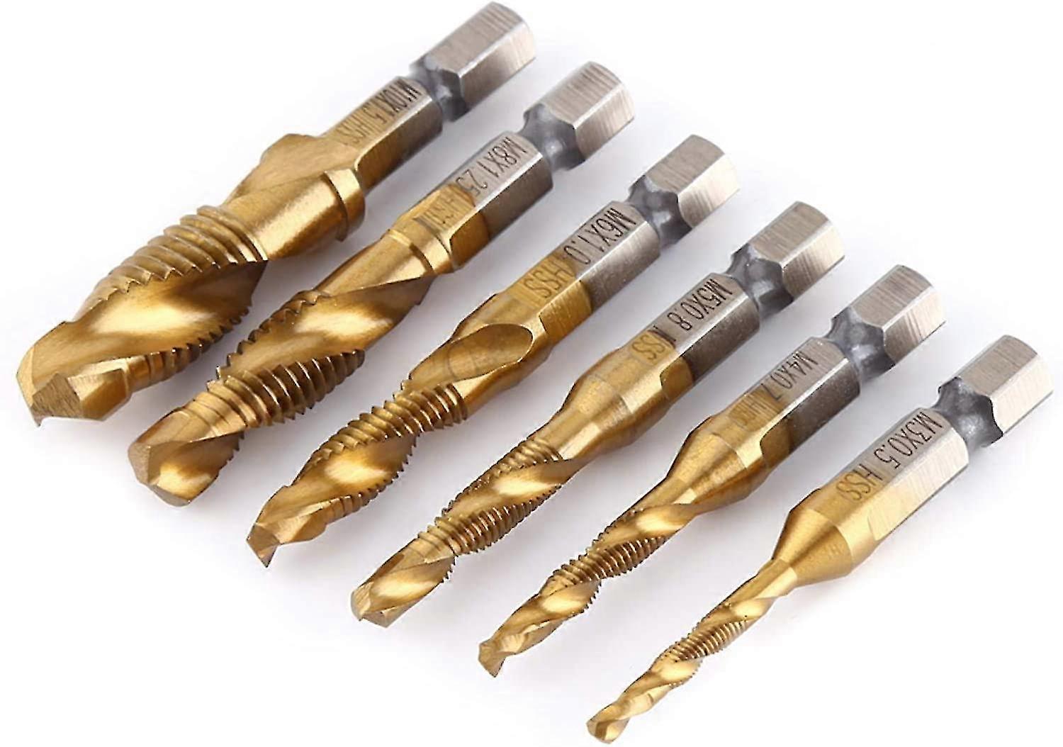6 Piece Metric Drill And Tap Set Hss Titanium Coated Metric Thread Compound Drill Bit For ...
