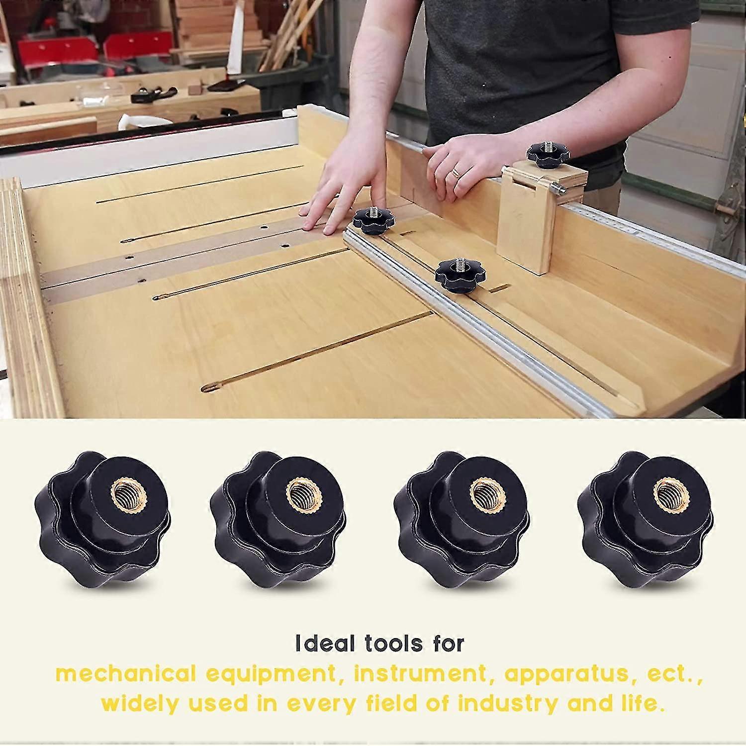 15pcs M6 Star Knob Clamping Handle Nut Through Hole Set Brass Female ...