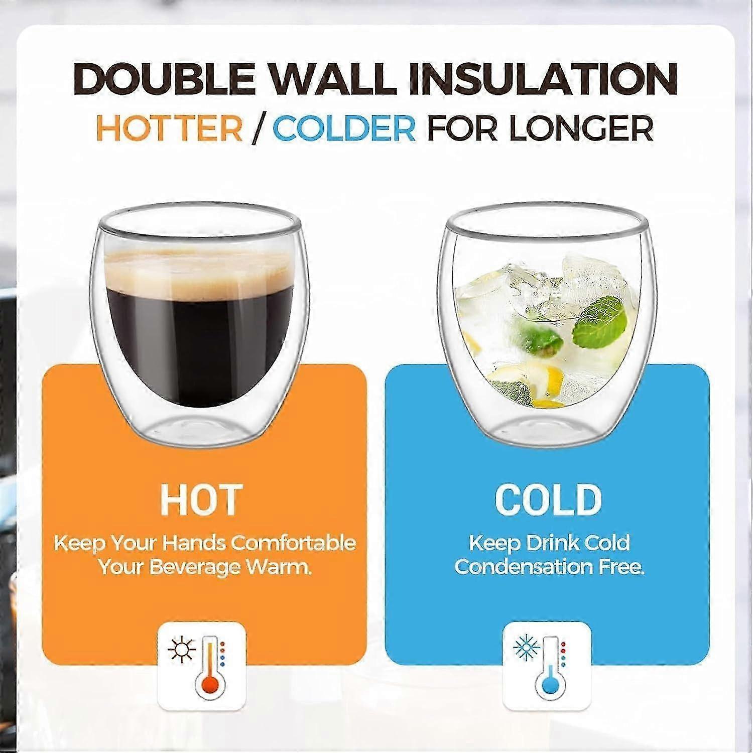 6PCS Double Walled Cups Glasses Mugs,Clear Double-Walled Coffee Cups ...