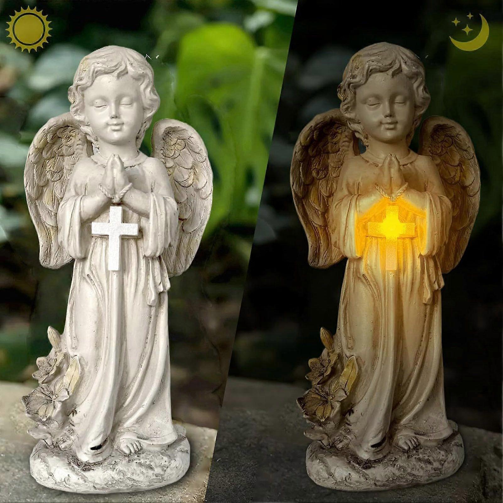 Solar Angel Statue Outdoor Garden Angel Figurine Resin Praying Angel ...