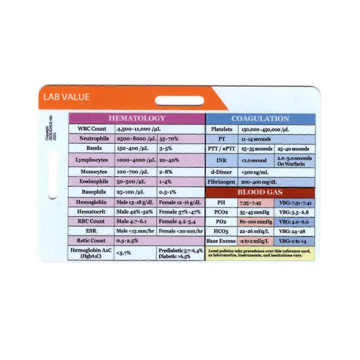 Lab Value and Order of Blood Draw Badge Card,Nursing Accessories Card ...