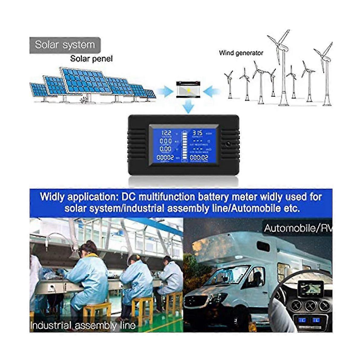 DC Battery Monitor Power Meter Ammeter Digital DC 0-200V Shunt 100A ...