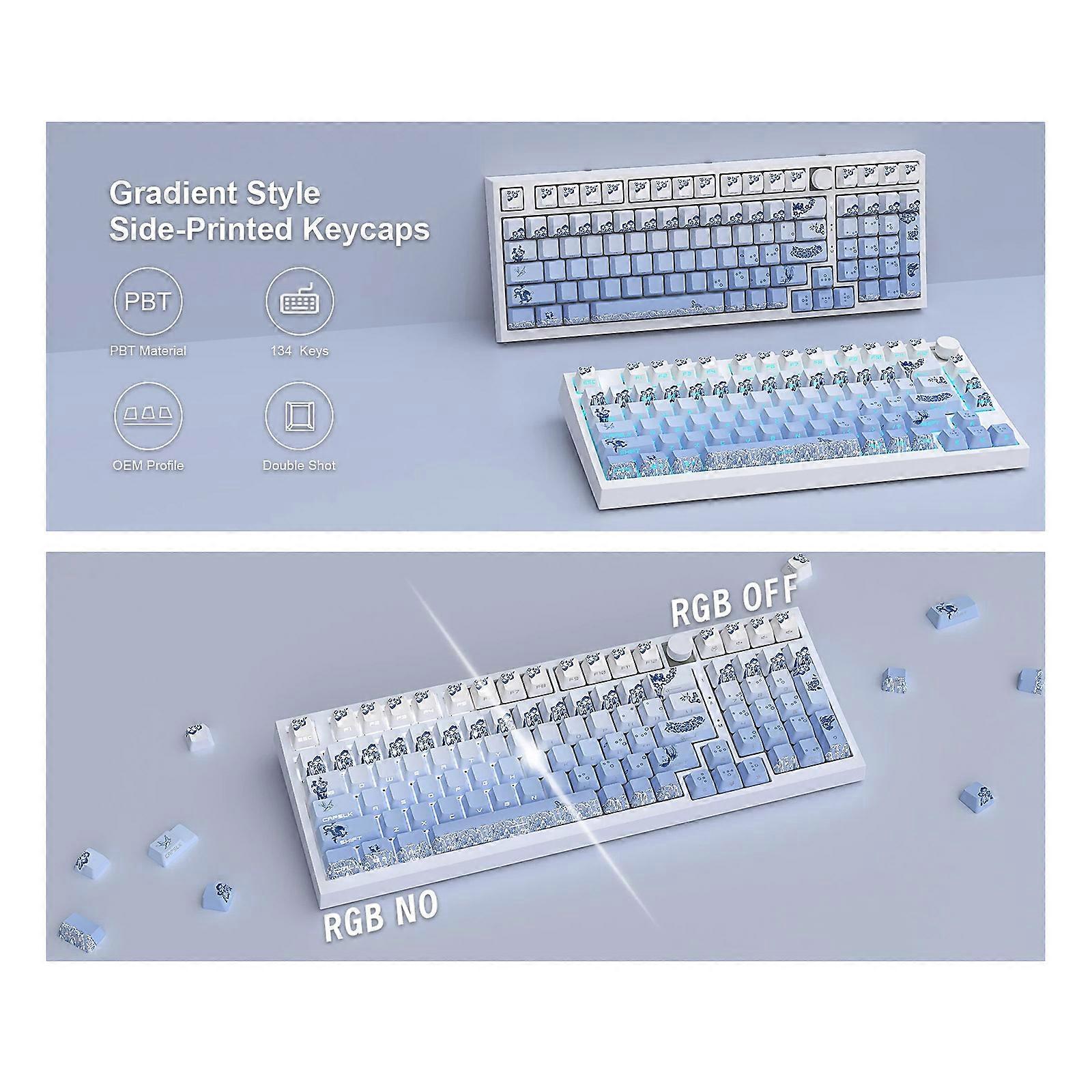 Blue and White Porcelain Keycaps Side-lit Backlit PBT Double Shot For ...