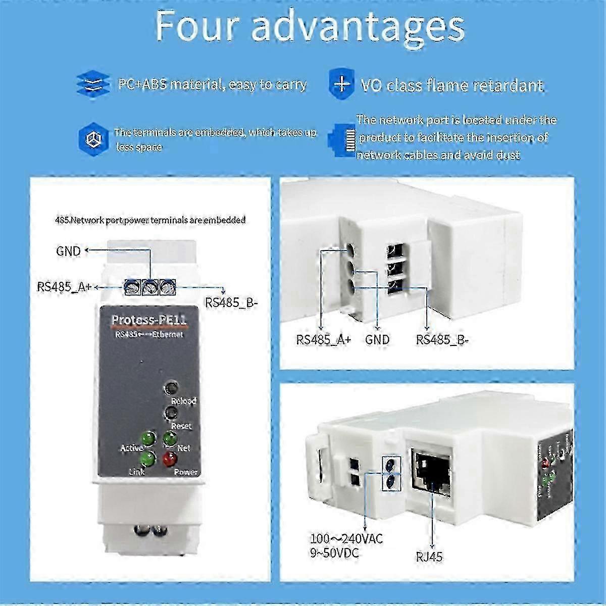 DIN-Rail RS485 to Ethernet Converter with Serial Port and MQTT PE11-H ...