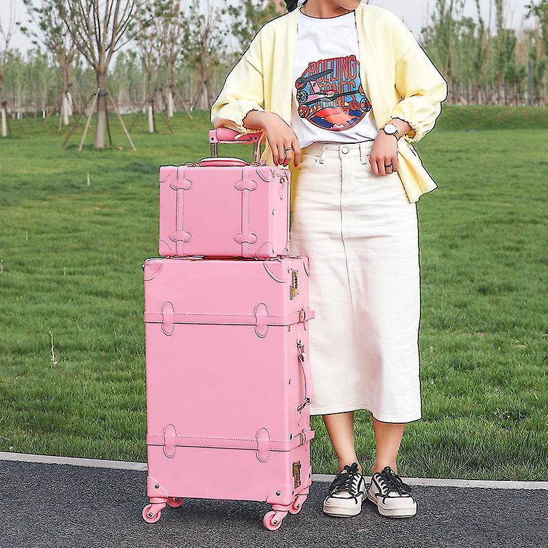 22/24 Inch Retro Pu Leather Suitcase 2pcs Female Travel Luggage Set ...