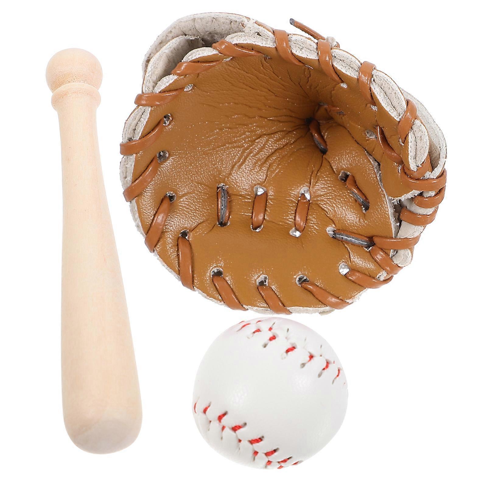 1 Set of Mini Baseball Bat Glove Ball Kit Mini House Miniature Sports ...