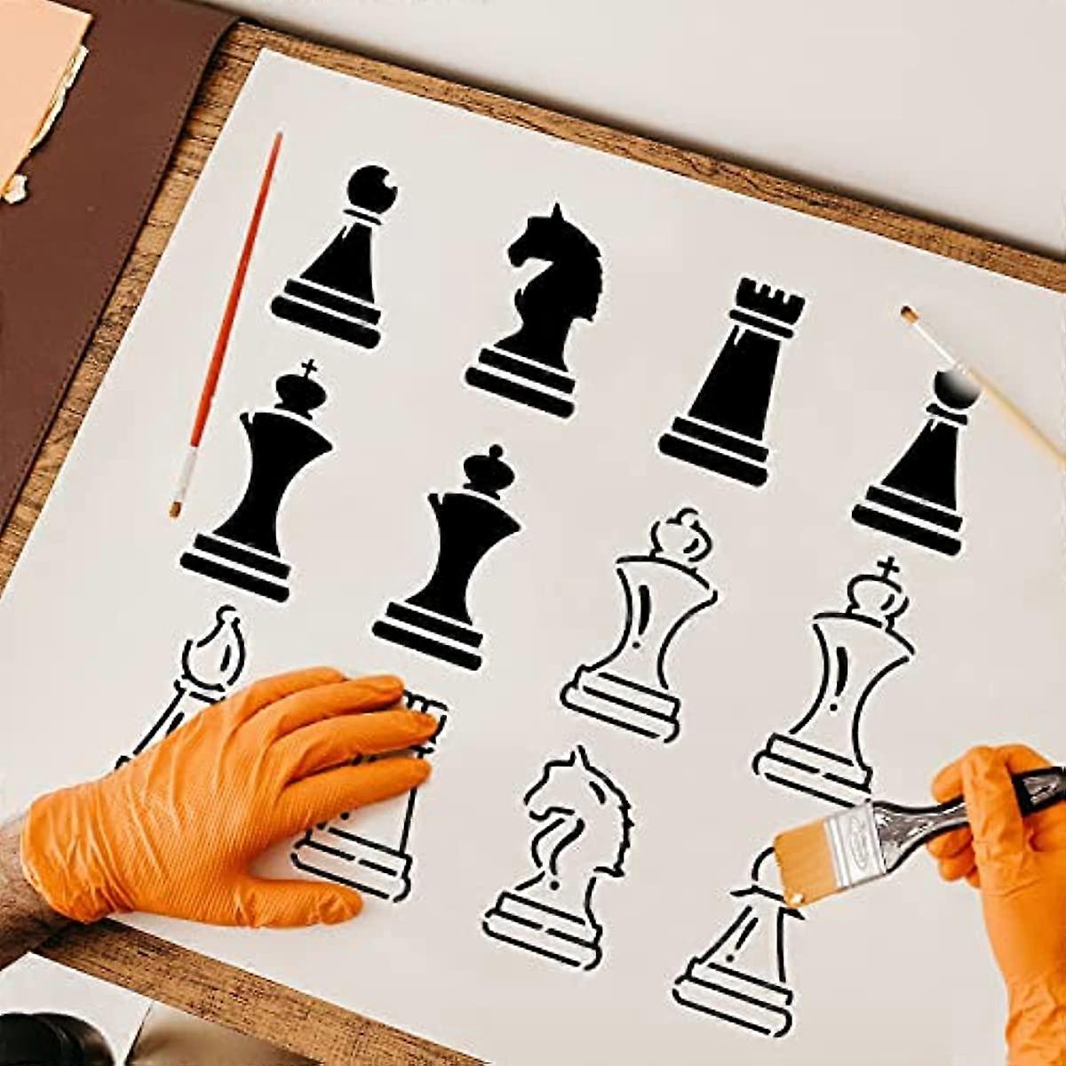 Chess Pieces Stencil Reusable International Chess Pieces Drawing ...