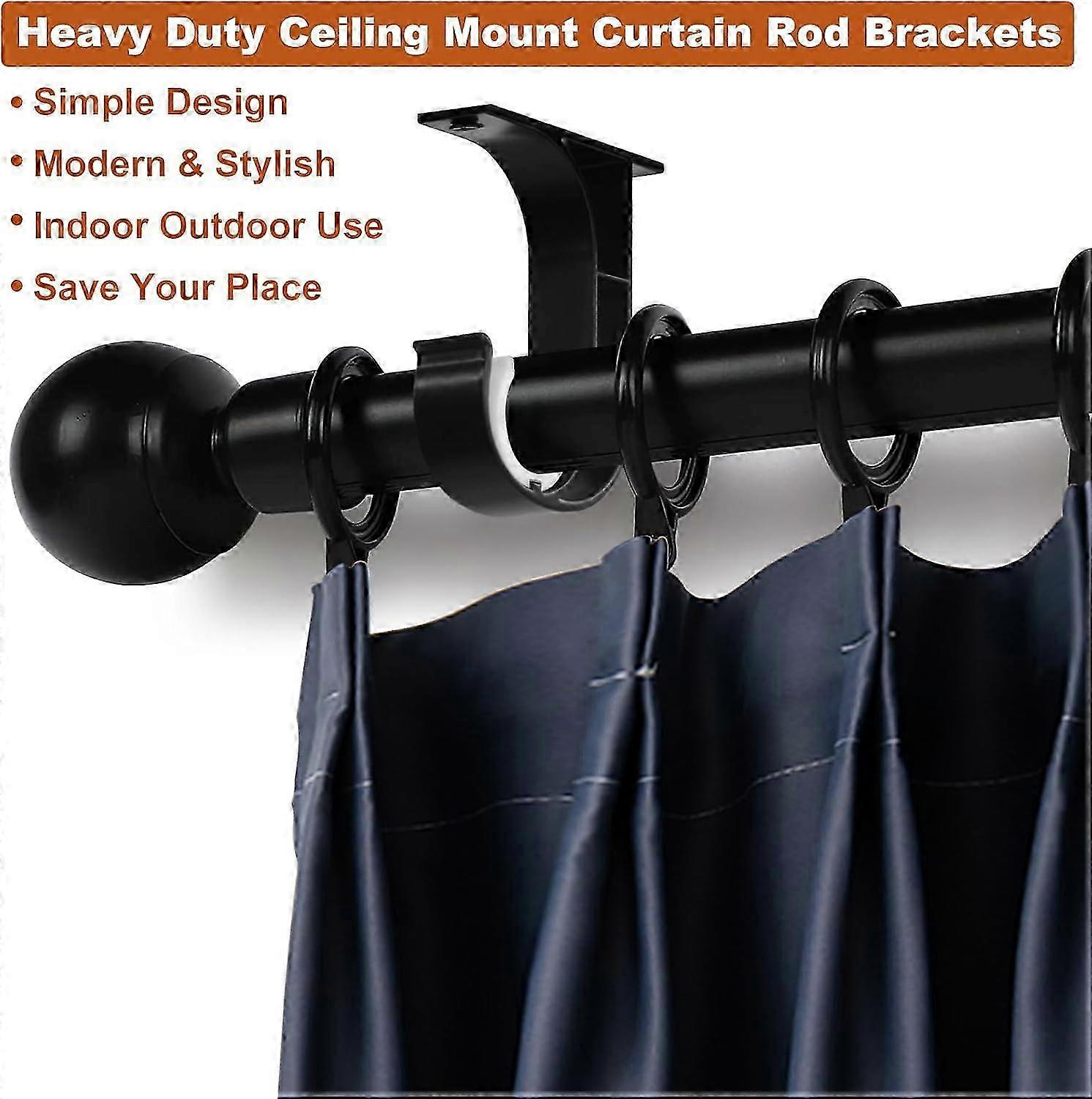 Ceiling Curtain Rod Brackets, Heavy Duty Curtain Rod Holders Black ...