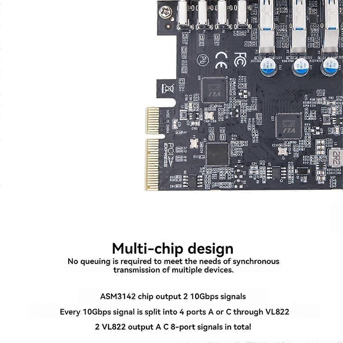 PCIE USB3.2 GEN2 10Gbps Expansion Card PCI Express X4 to 4 Port TYPE A ...