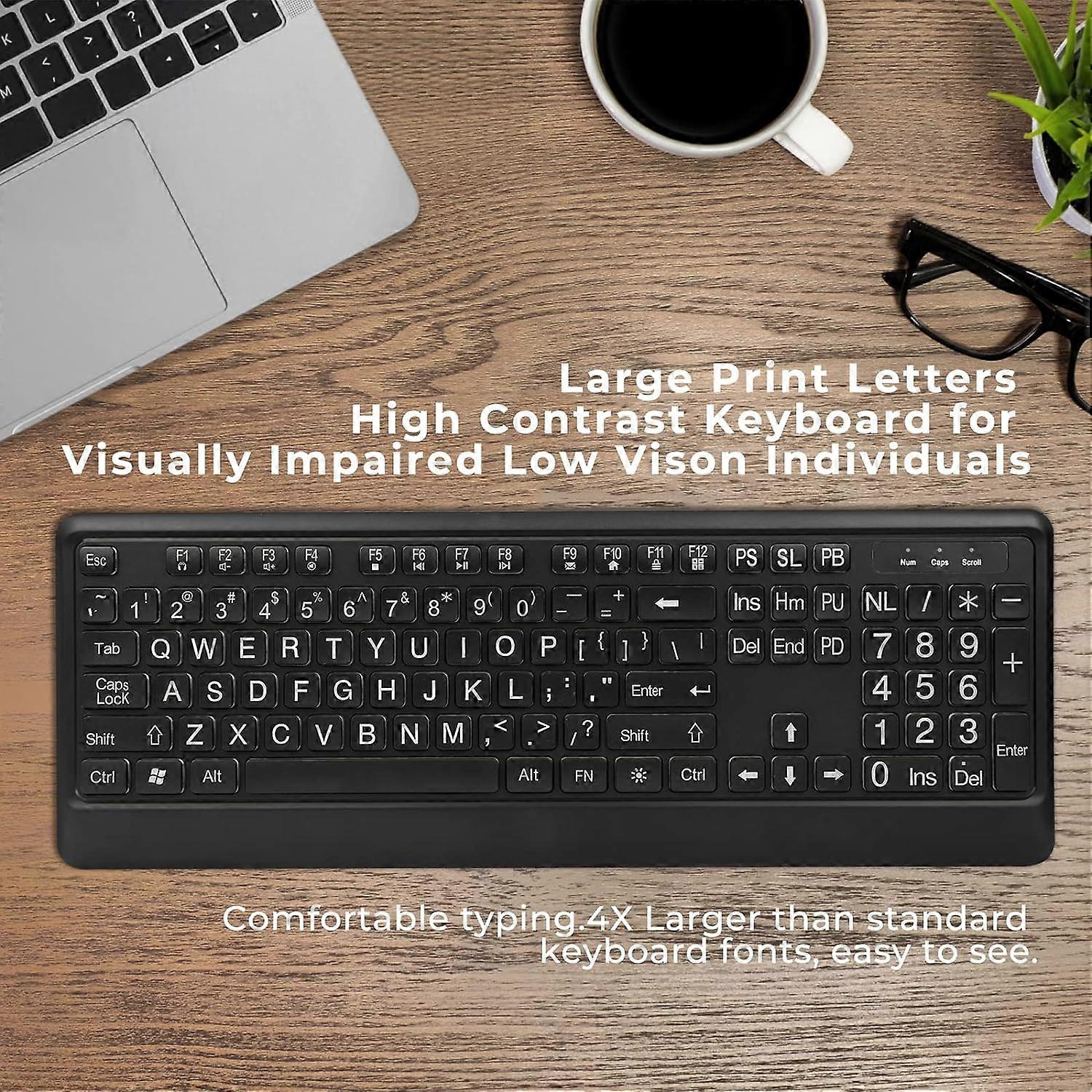Large Print Backlit Keyboard, Quiet USB Wired Computer Keyboard, Full ...