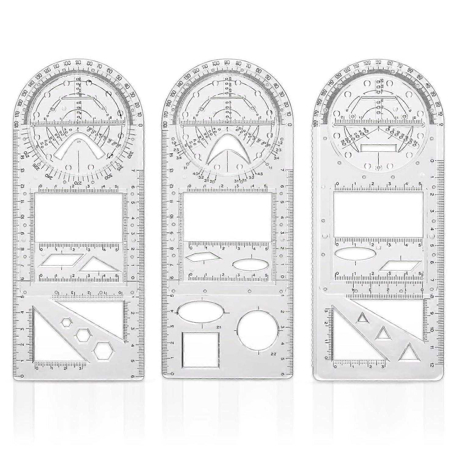 3 Pcs Multifunctional Geometric Ruler, Geometric Drawing Template ...
