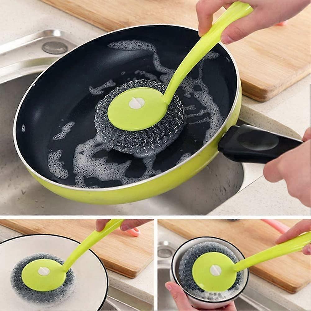 Stainless Steel Scrubbing Sponge Set with Handle, 8 Pack, for Kitchen ...