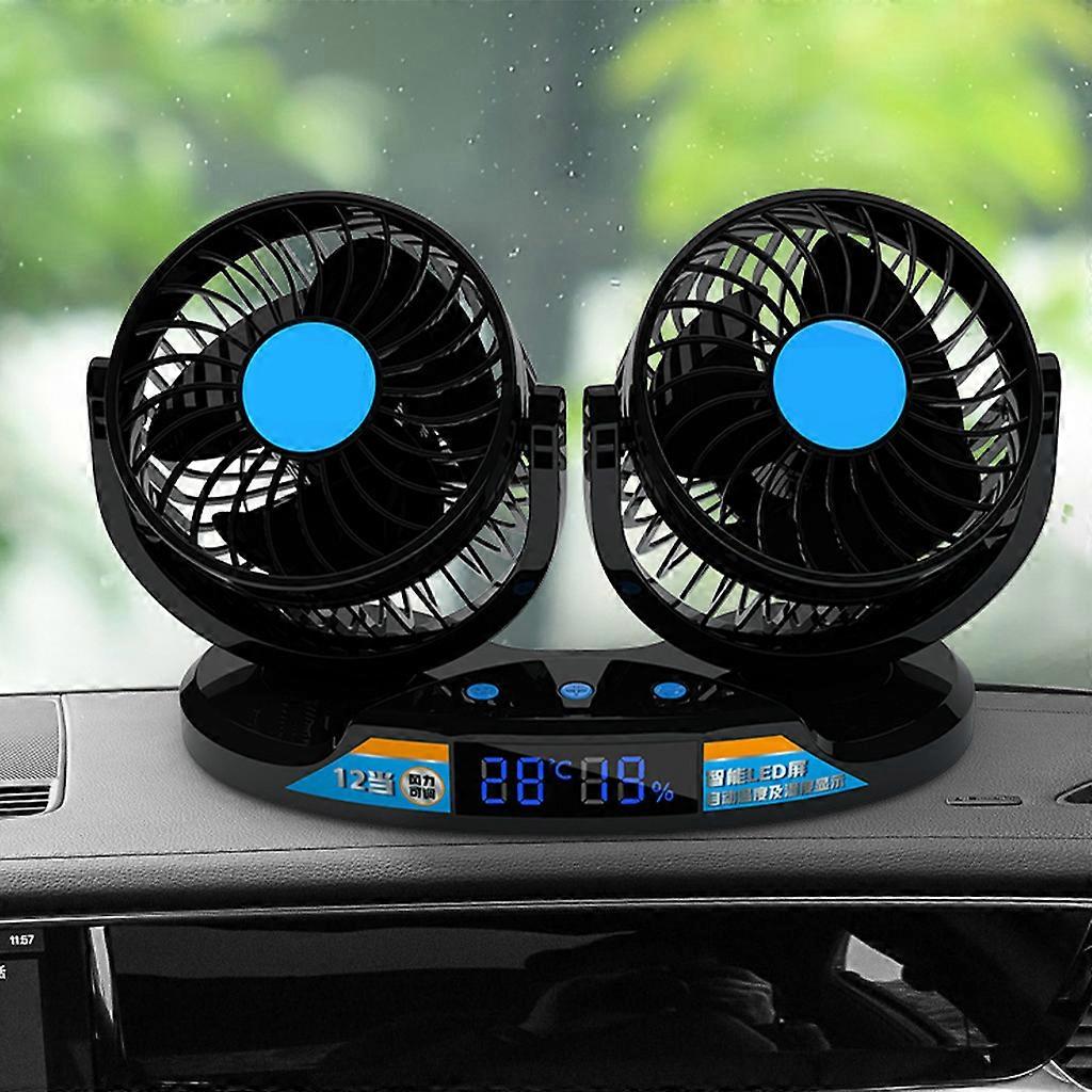 12V 24V Truck Car Fan 12 Speeds 360 Rotatable with Temperature Humidity ...