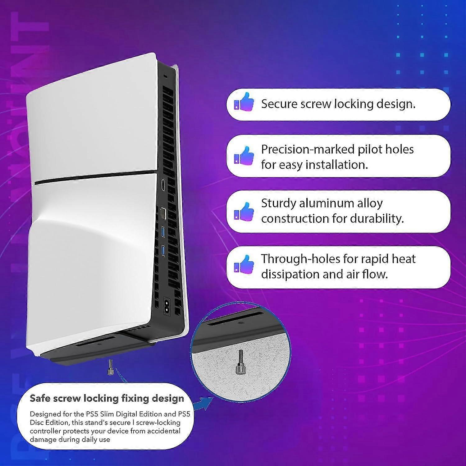 PS5 Slim Wall Mount Kit, Aluminum Wall Mount For Playstation 5 Slim ...