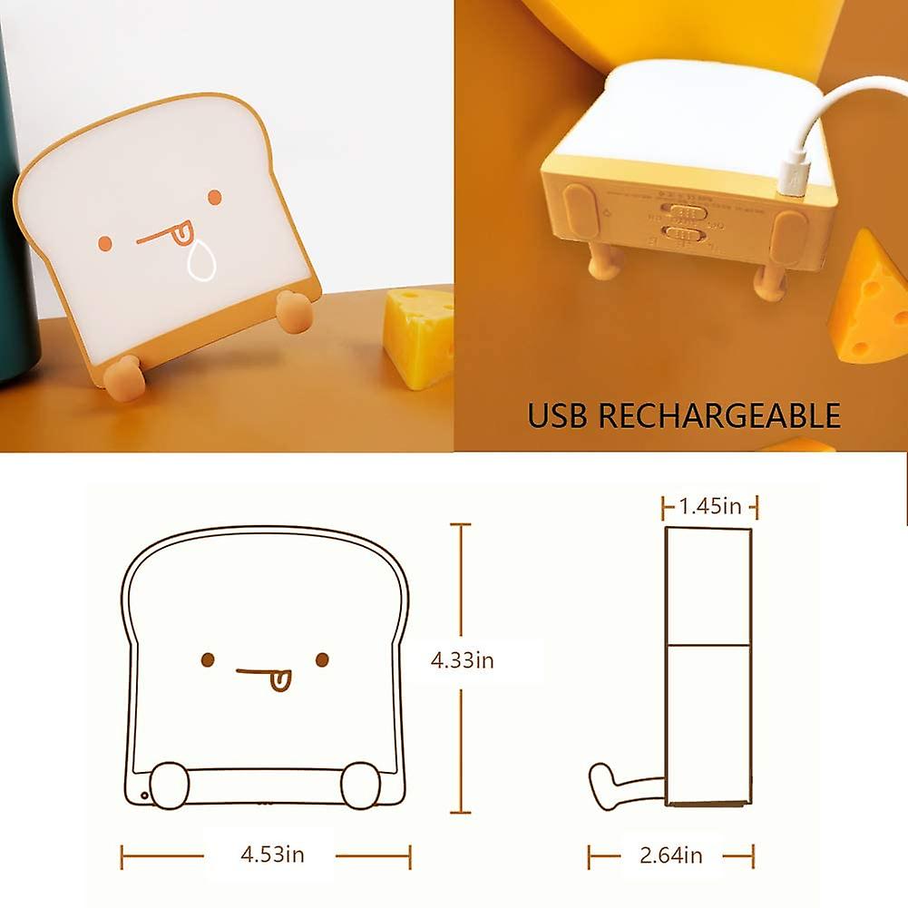 Cute Night Light Toast Bread Led Night Lamp With Rechargeable And Timer ...