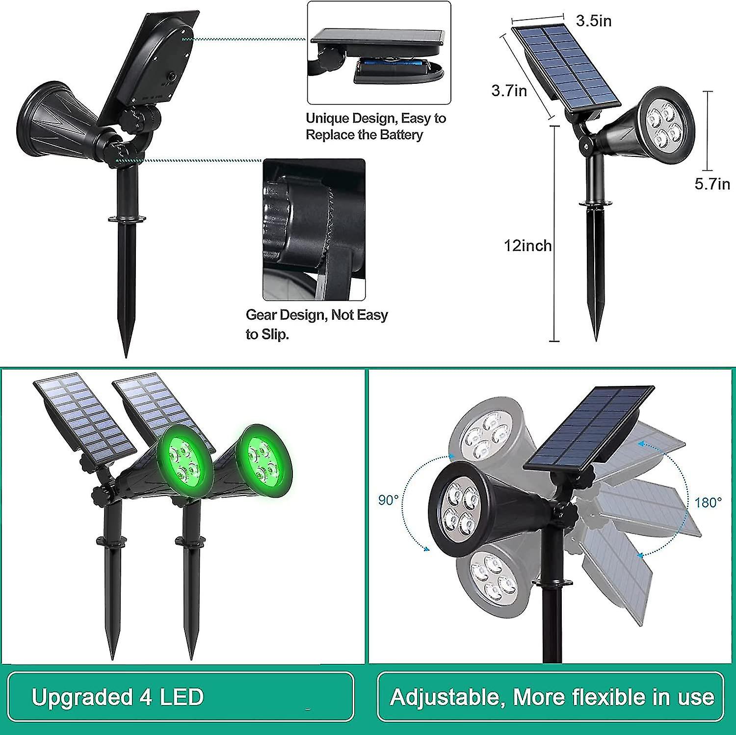 2pcs Green Solar Lights, Ip65 Waterproof 4 Led Solar Spotlight Wall ...