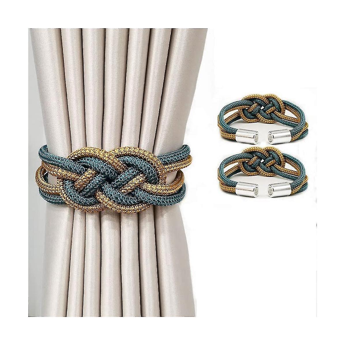2 Pack Curtain Tiebacks Magnetic Curtain Tieback, Double Color Weave ...