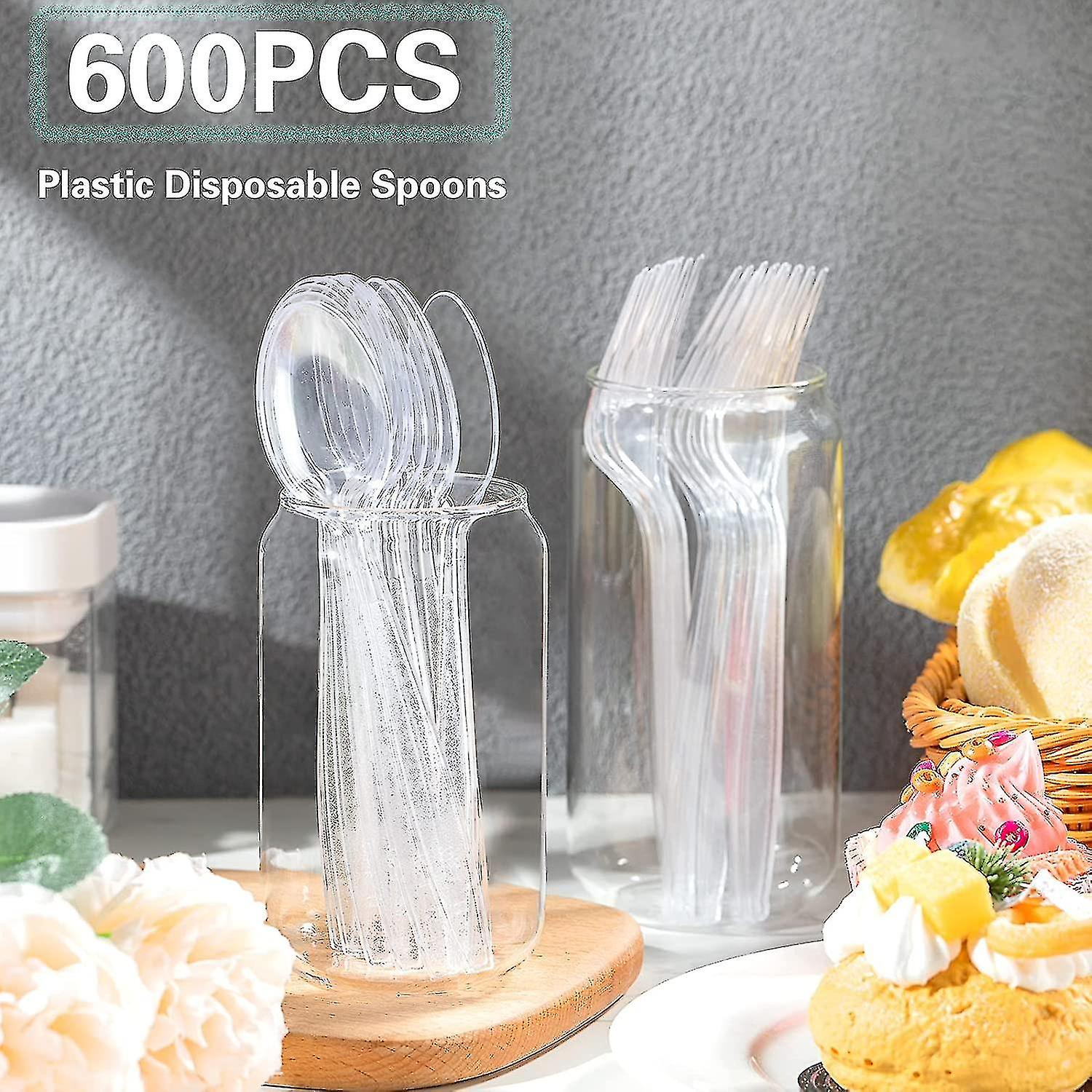 600 Pcs Clear Plastic Spoons 6.7 Inch Heavy Duty Soup Spoons Plastic ...