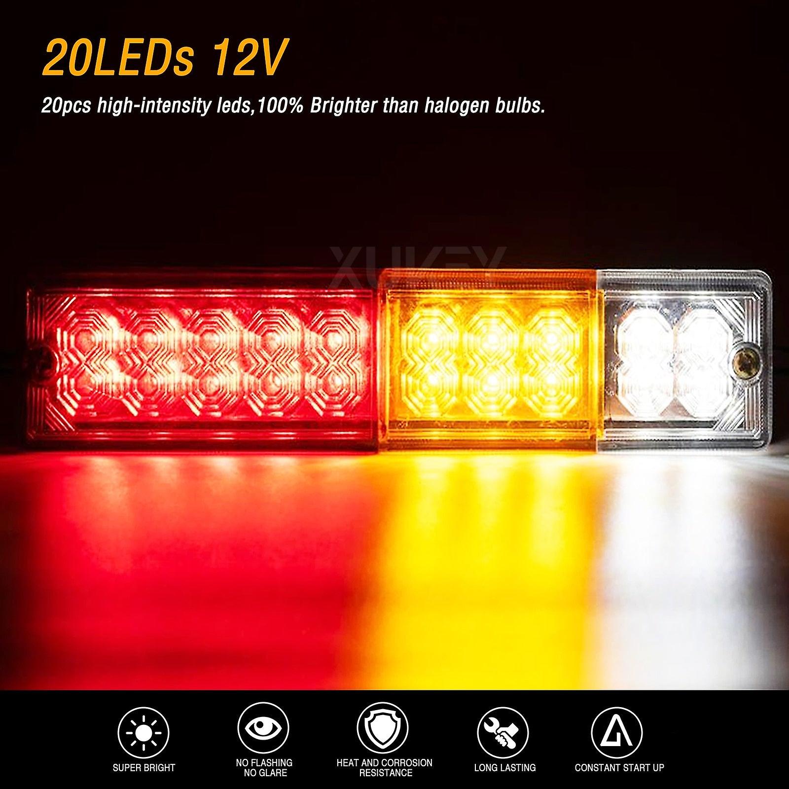 2Pc 20 Led Trailer Rear Tail Light Turn Signal Reverse Stop Brake ...