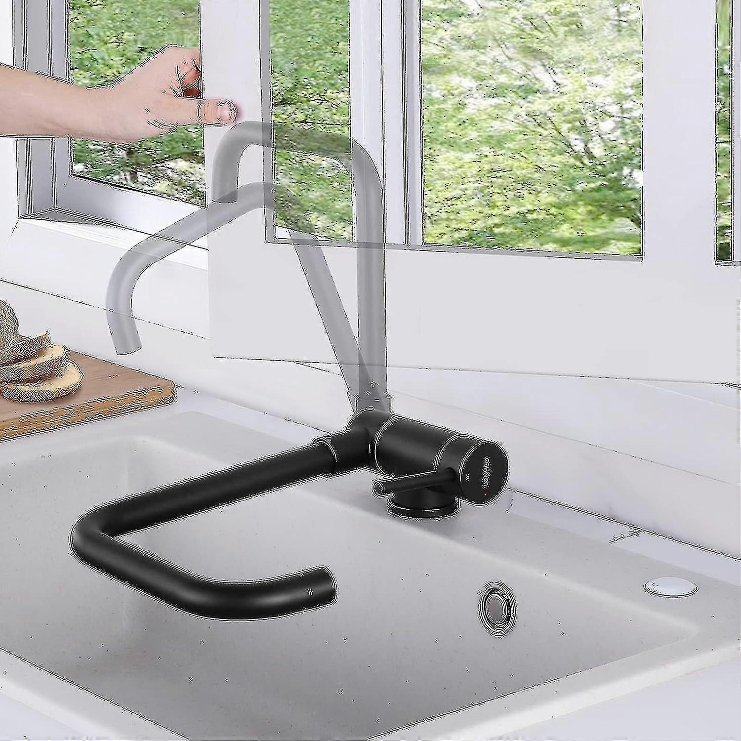 360 Swivel Folding Black Kitchen Faucet, Window Folding Kitchen Mixer ...