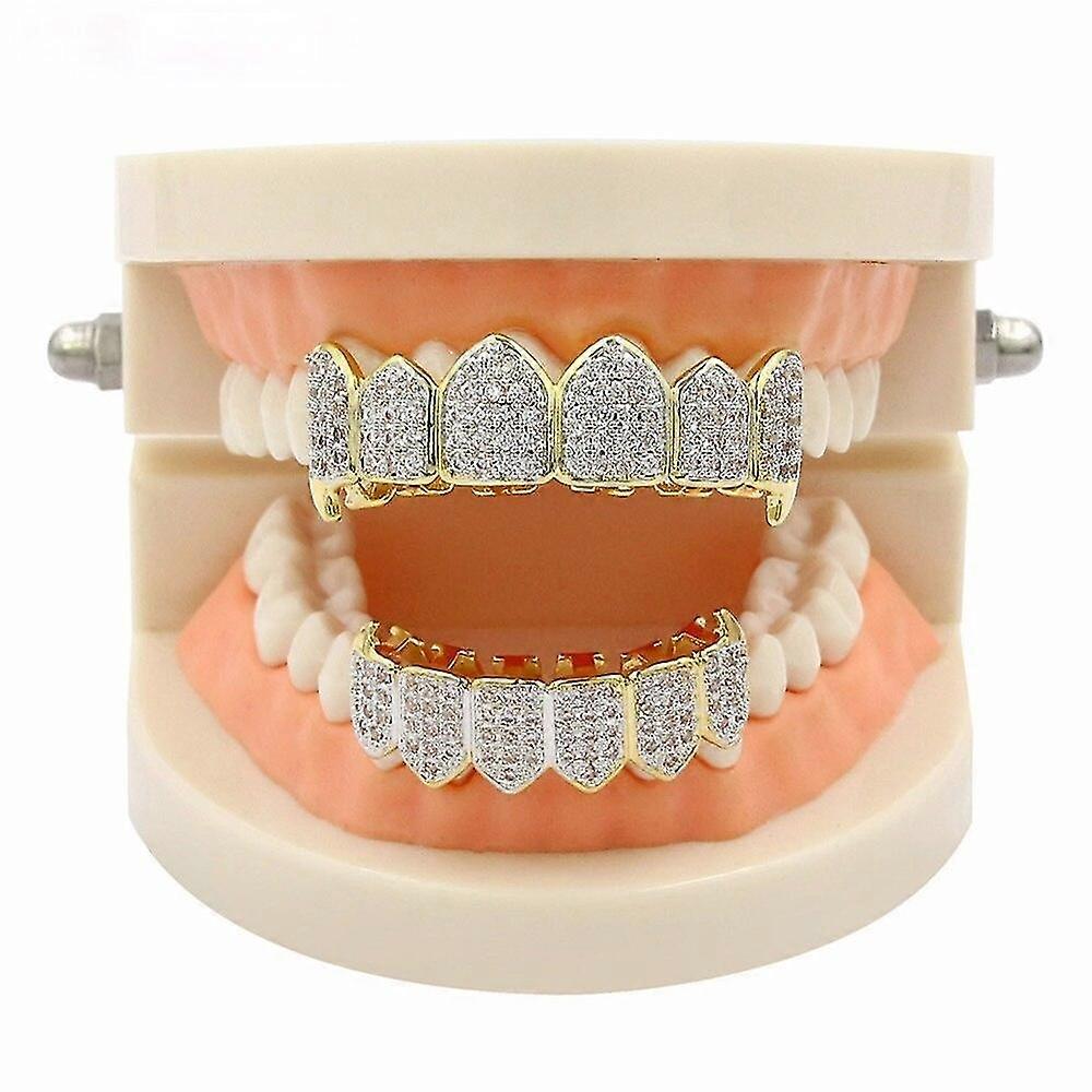 Hip Hop Grillz Iced Out Gold & Silver Color Fang Mouth Teeth Grillz ...