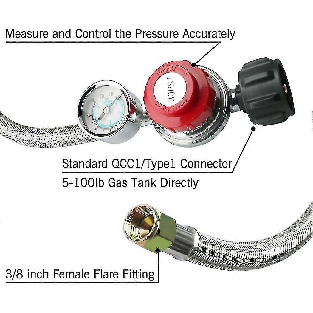 5ft 0-30 Psi Adjustable High Pressure Propane Regulator With Gauge Gas ...
