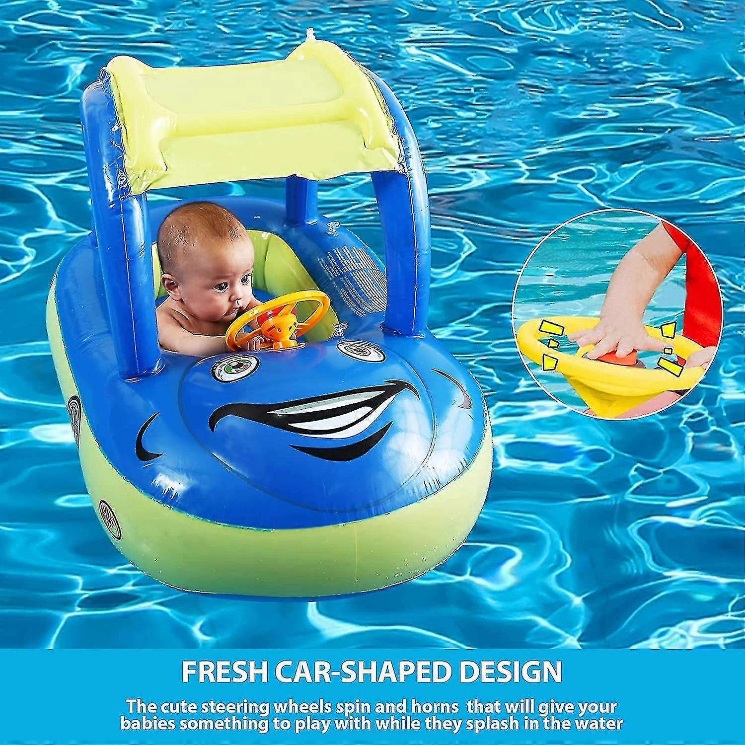 Inflatable Pool Float With Canopy, Car Shaped Swim Float Boat For ...