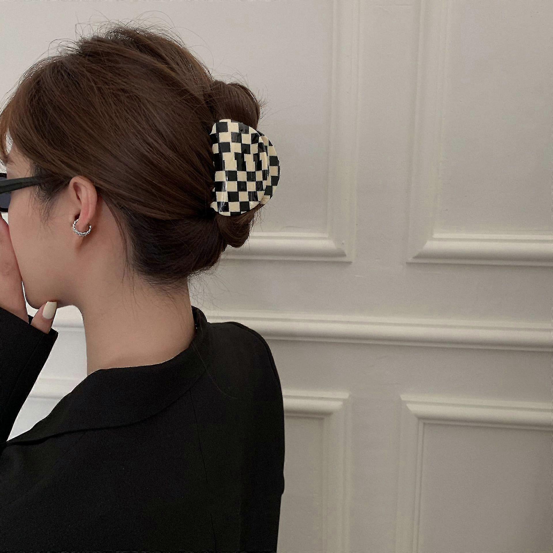 Hair Claw Clips Checker Hair Clips Banana Barrettes Acrylic Black White ...