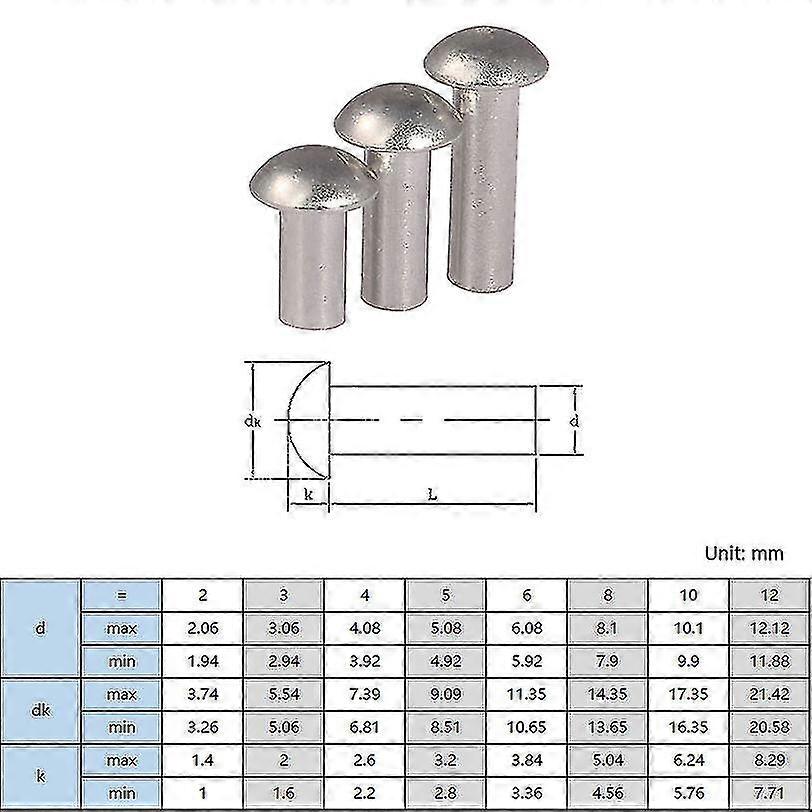Round Head Rivets Aluminum Solid Rivet Hardware & Fasteners M4 | Fruugo UK