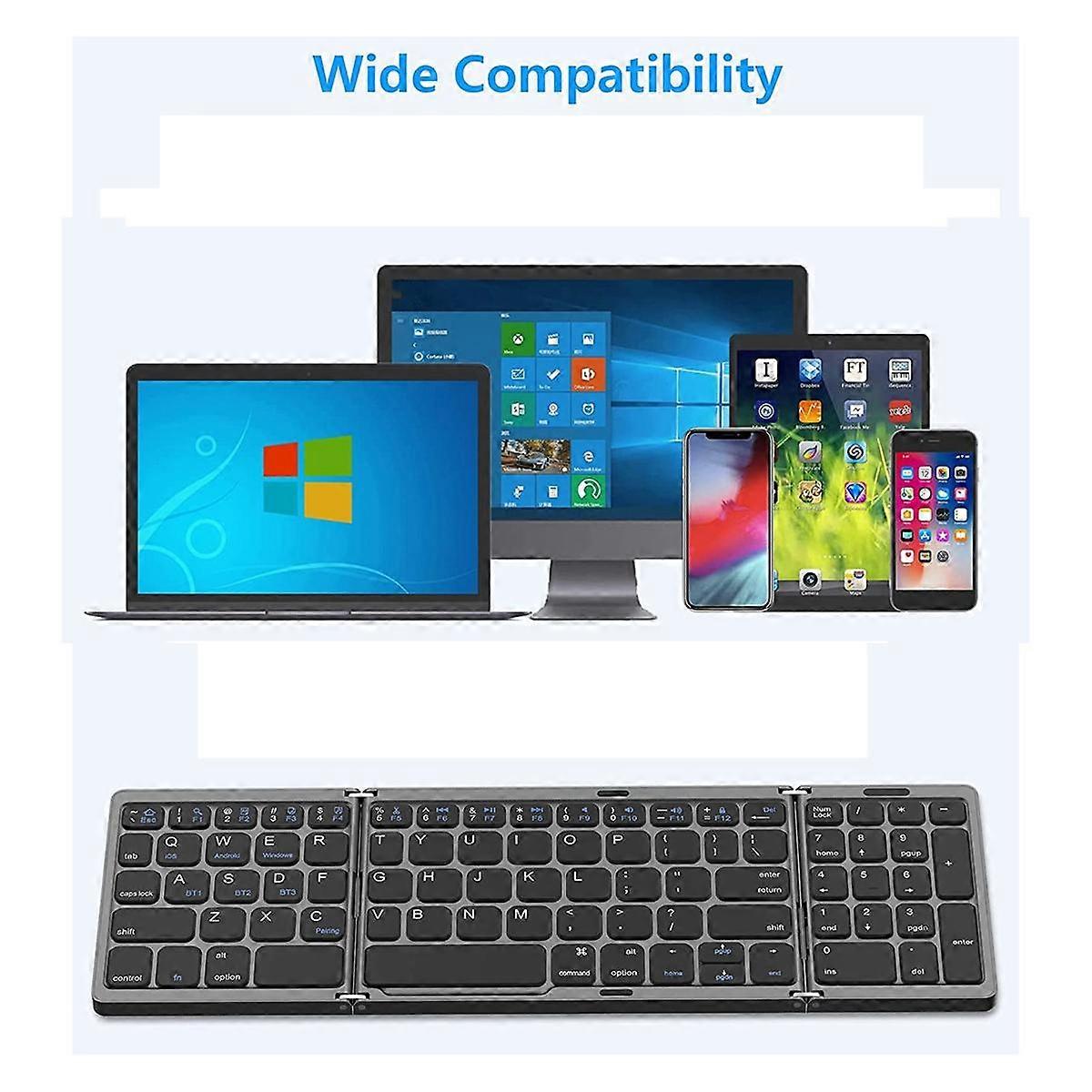 Foldable Bluetooth Keyboard, USB Rechargeable Wireless Keyboard for IOS ...