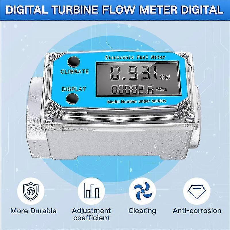 Digital Turbine Water Flow Meter Digital LCD Display with NPT Counter and FNPT Thread Gas Oil ...