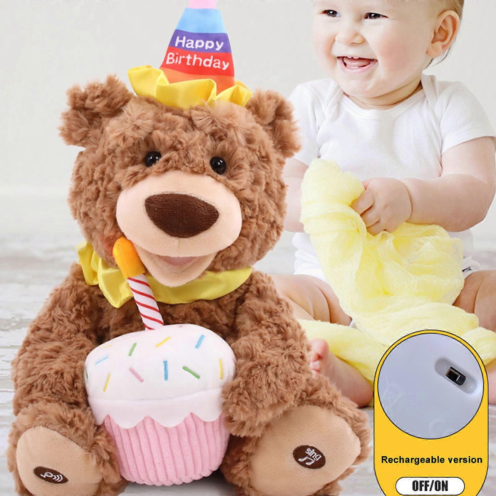 Happy Birthday Bears with Cake and LED Candle Electric Interactive Bear ...
