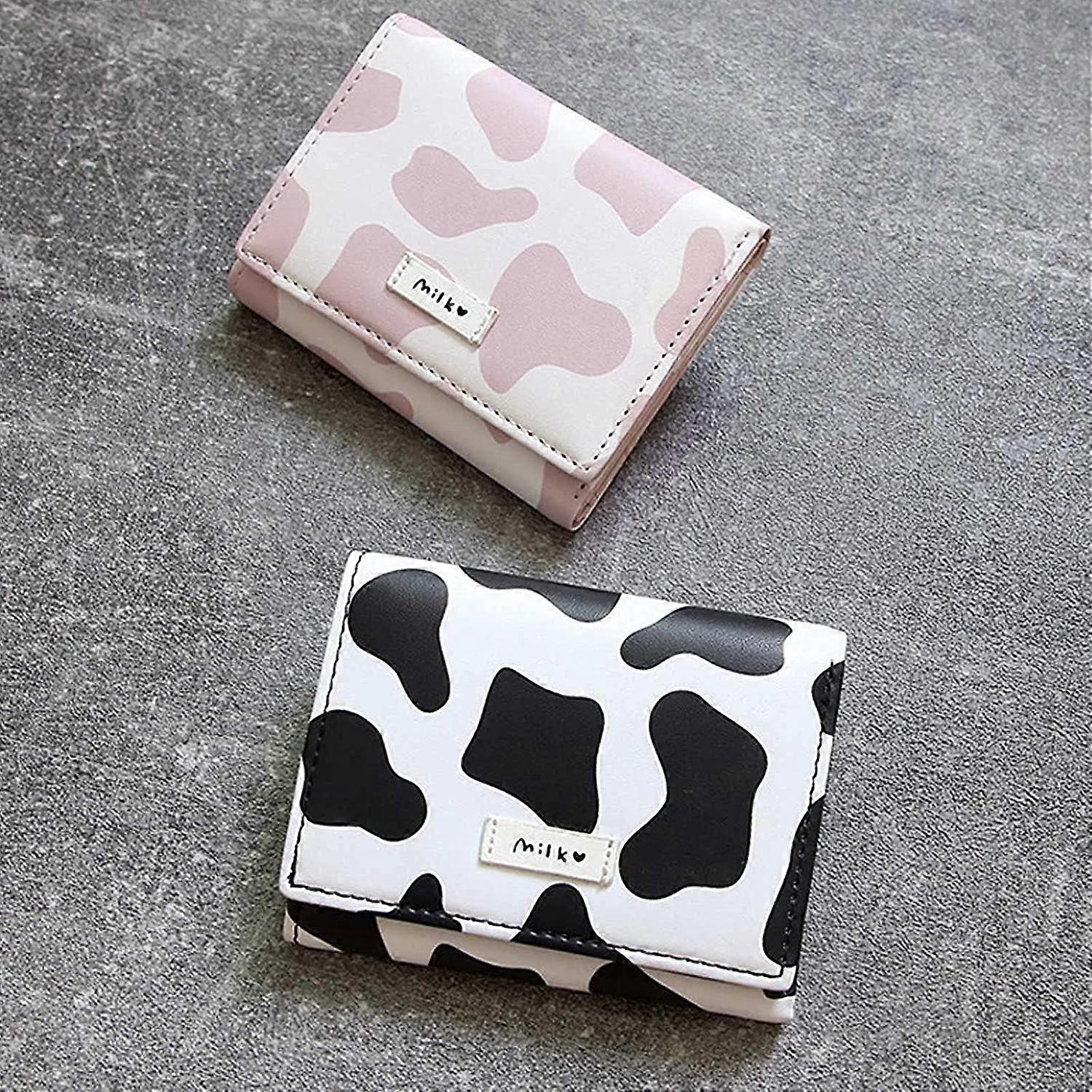 Women Girls Wallet Cute Cow Print Tri-Fold Wallet PU Leather Purse Slim ...