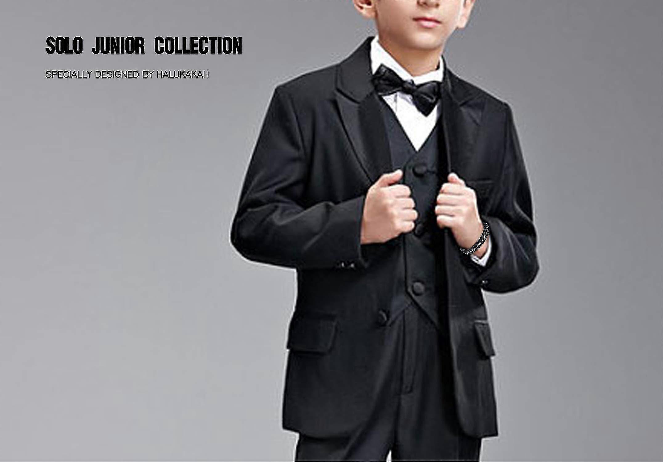 Kids Boy's Genuine Leather Bracelet Black.Titanium Silver Chain ...