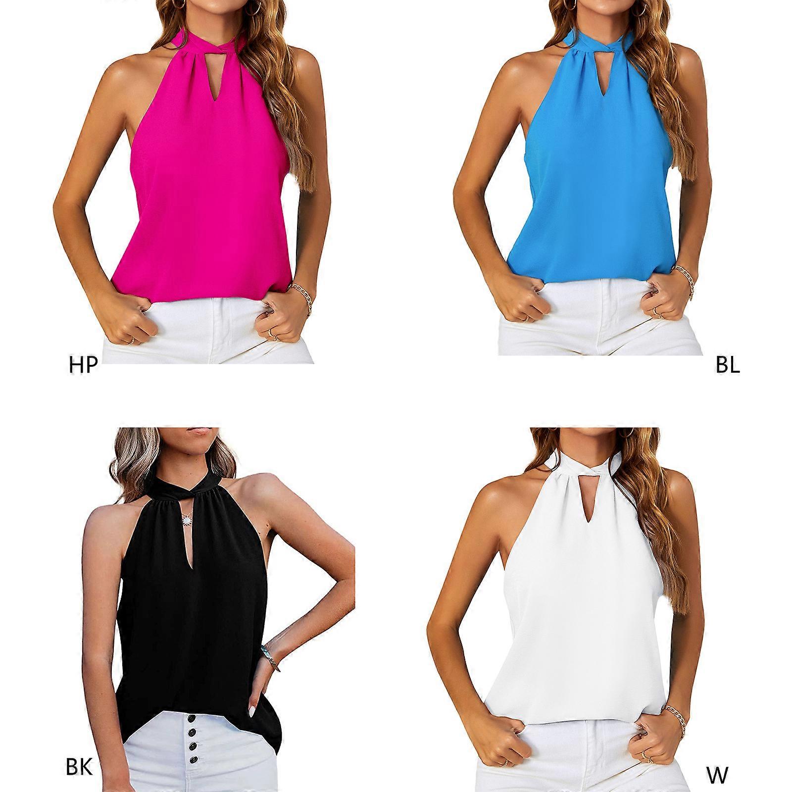 Women Summer Self Tie Back Halter Tank Top Loose Vest Hollow Out ...