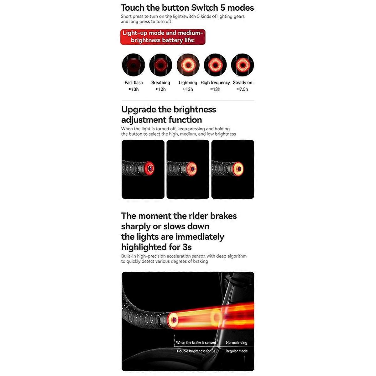 Rechargeable LED Bicycle Handlebar Light IPX6 Waterproof Multi ...