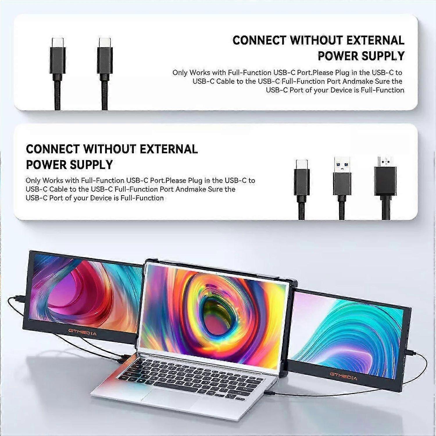 Dual Portable Triple Fold IPS FHD Monitor Screen Extender For 13-17.3 ...